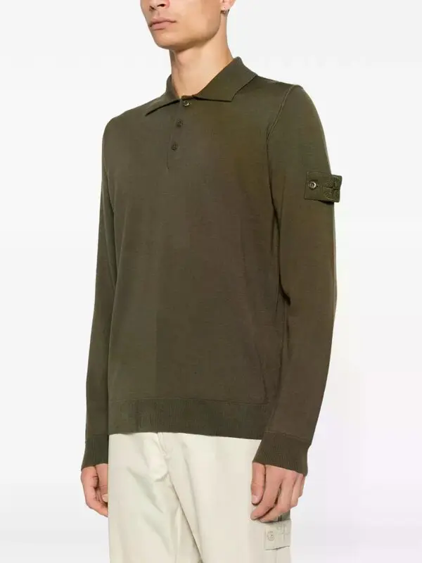 Stone Island Logo-patch Long-sleeve Polo Shirt - Green