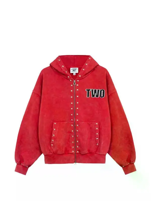 TWOJEYS Studded Zip-up Hoodie - Red