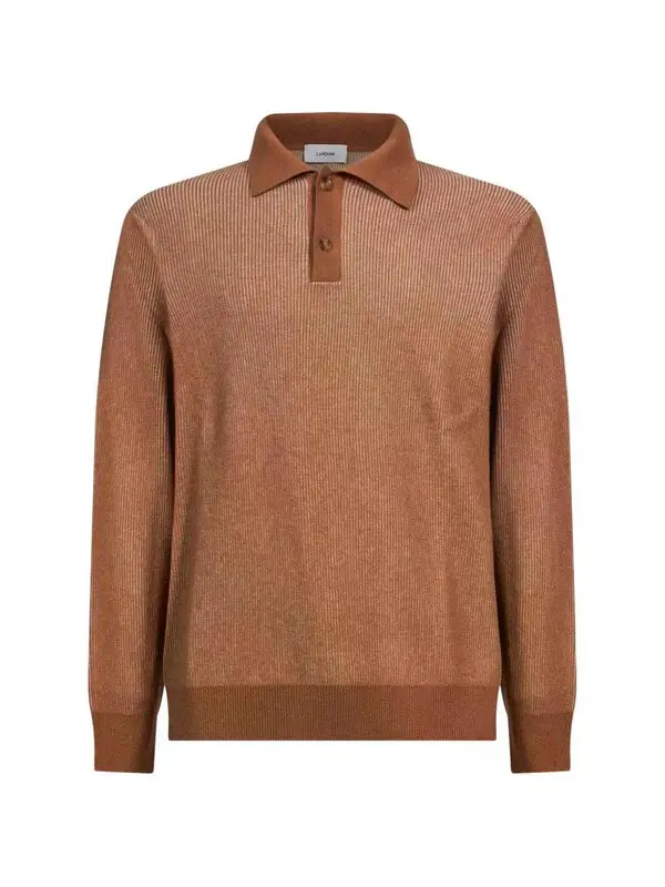 LARDINI Ribbed-knit Long-sleeve Polo Shirt - Brown