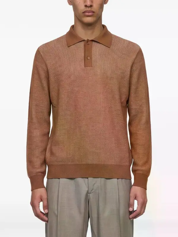 LARDINI Ribbed-knit Long-sleeve Polo Shirt - Brown