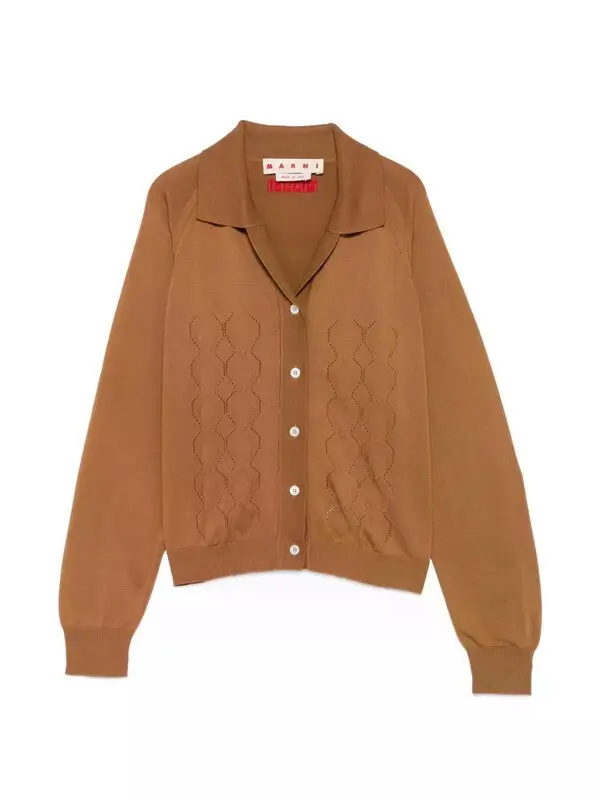 Marni Logo-embroidered Pointelle-knit Cardigan - Brown