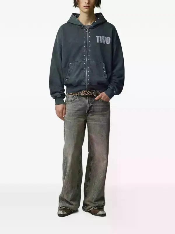 TWOJEYS Studded Zip-up Hoodie - Grey