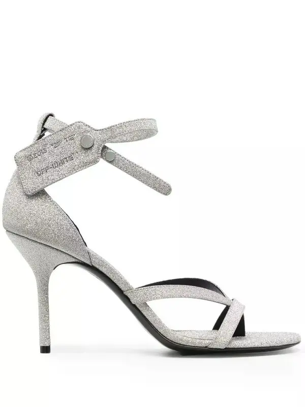 Off-White Zip-tie Glittered Leather Sandals - Silver