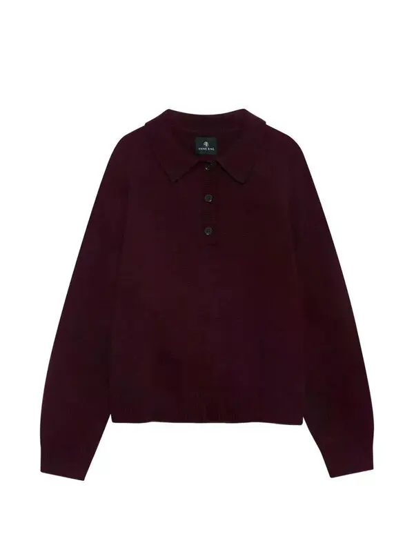 ANINE BING Lee Polo Sweater Fig - Red