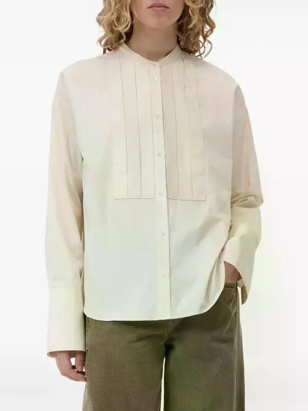 Closed Pleated Bib-front Shirt - Neutrals