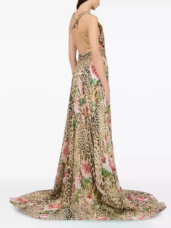 Roberto Cavalli Jaguar-print Cut-out Gown