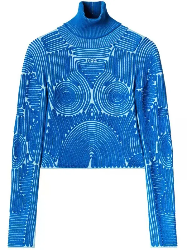 Off-White Flower Vortix Embroidered Top - Blue