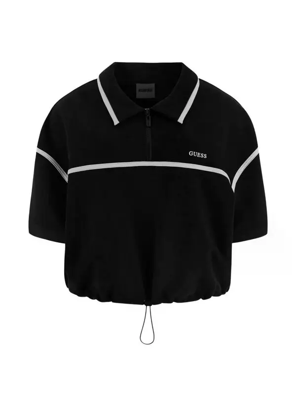 Guess Logo-embroidered Half-zip Polo Top - Black