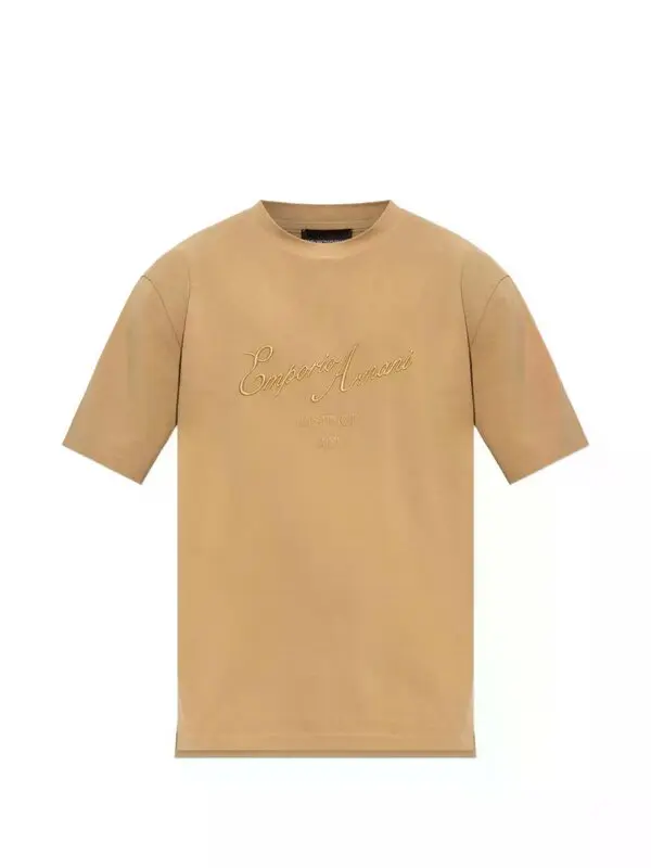 Emporio Armani Logo-embroidered T-shirt - Neutrals