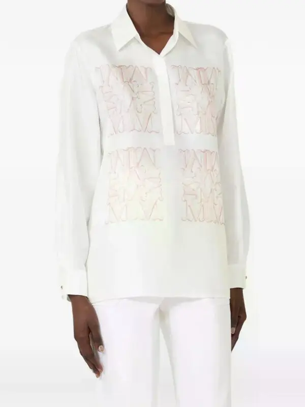 Max Mara Logo-embroidered Silk Shirt - Neutrals