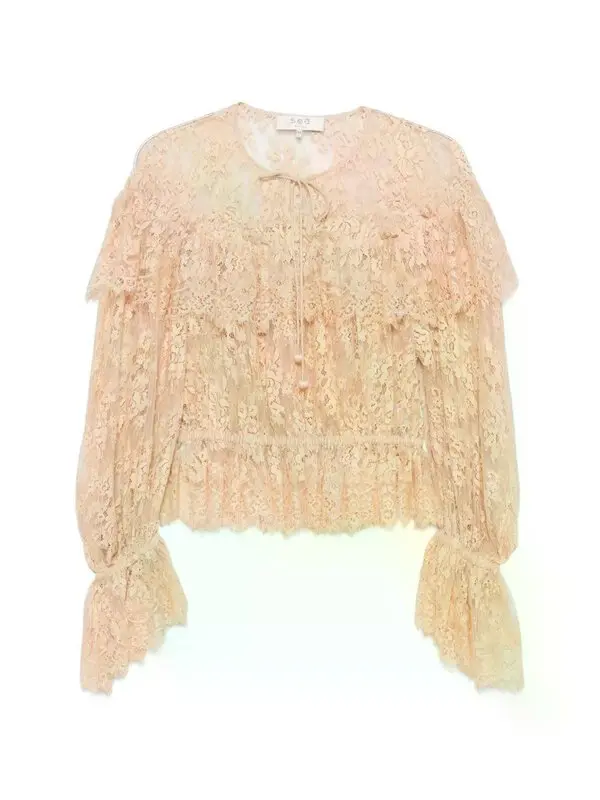 Sea Ruffled Lace Blouse