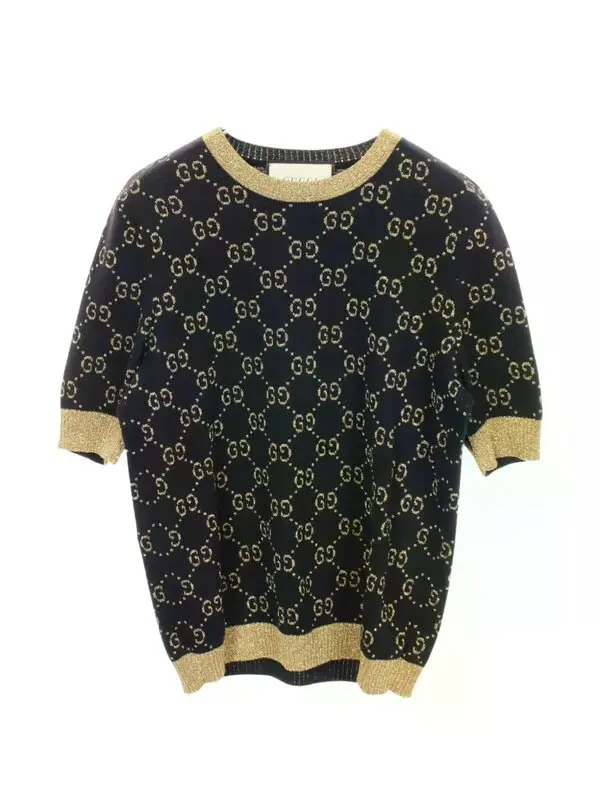 Gucci 2000s Gg Logo-pattern Short-sleeved Sweater - Blue
