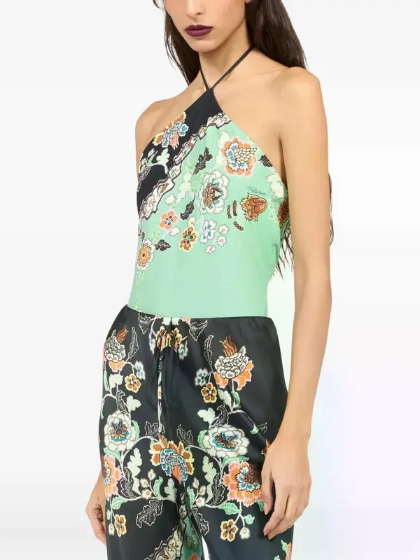 Roberto Cavalli Floral-print Halterneck Bodysuit - Green