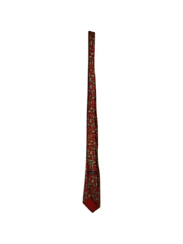 Hermès Trees-print Silk Tie - Red