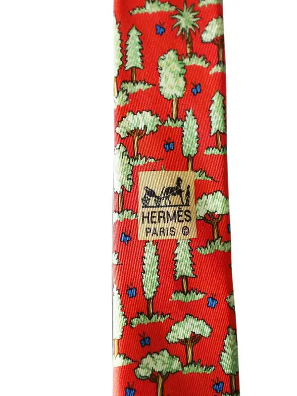 Hermès Trees-print Silk Tie