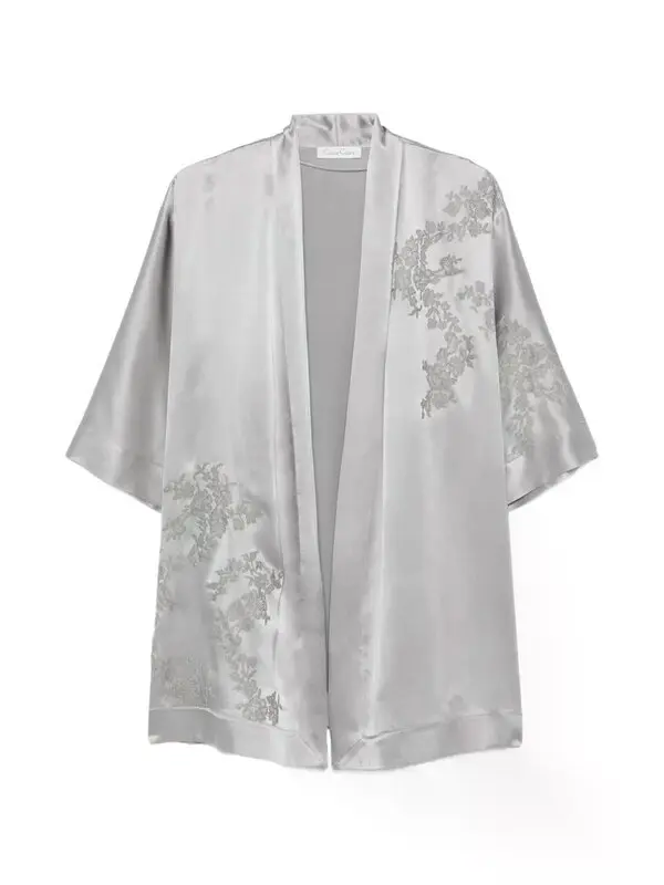 Carine Gilson Lace-trim Silk Kimono - Grey