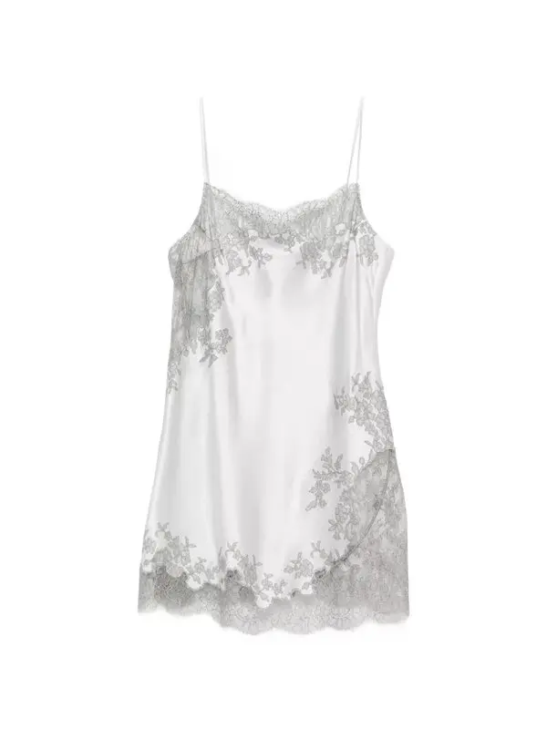 Carine Gilson Lace-trim Silk Nightdress - Grey