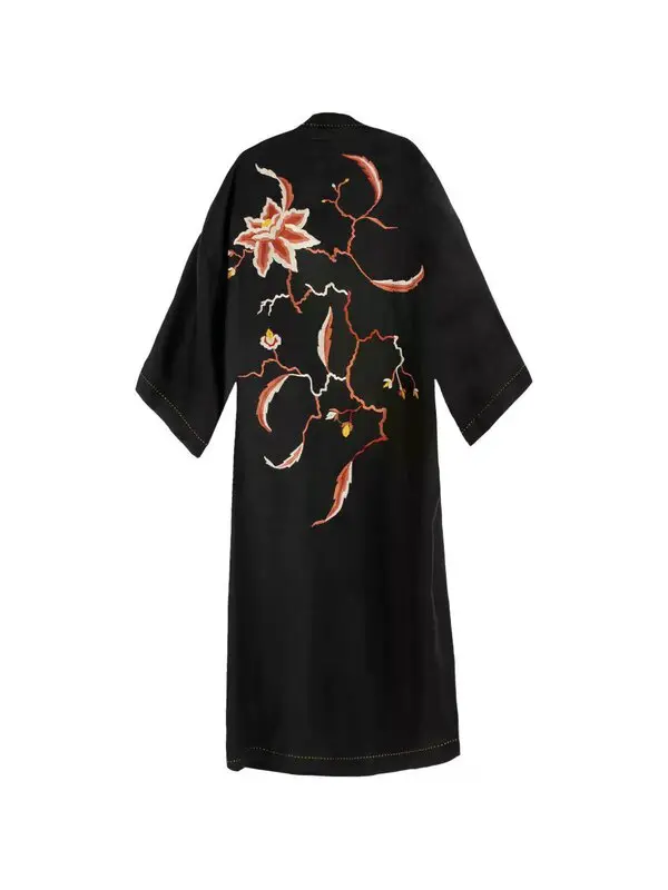 Vita Kin Barcelona Floral-embroidered Wrap Midi Dress - Black