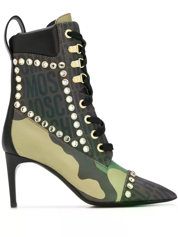 Moschino Crystal-embellished Camouflage-print Boots - Green