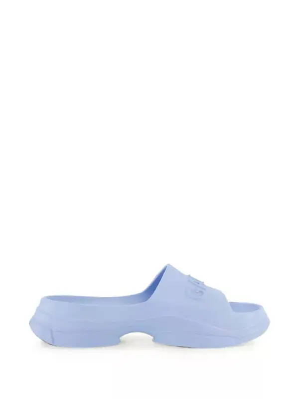 GANNI Logo-embossed Pool Slides - Blue