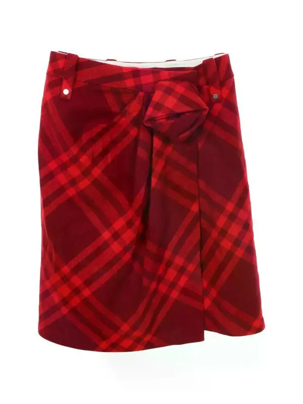 Burberry 2020s Wool Checked Midi Skirt - Red