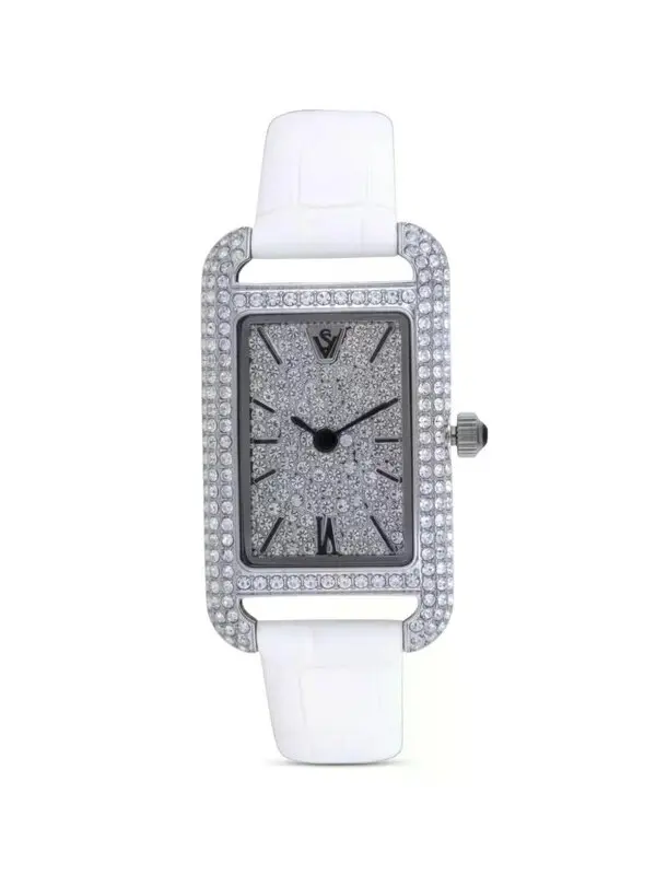 CHRISTIAN VAN SANT Opaline Rectangular Watch With Crystal Embellishments - Silver