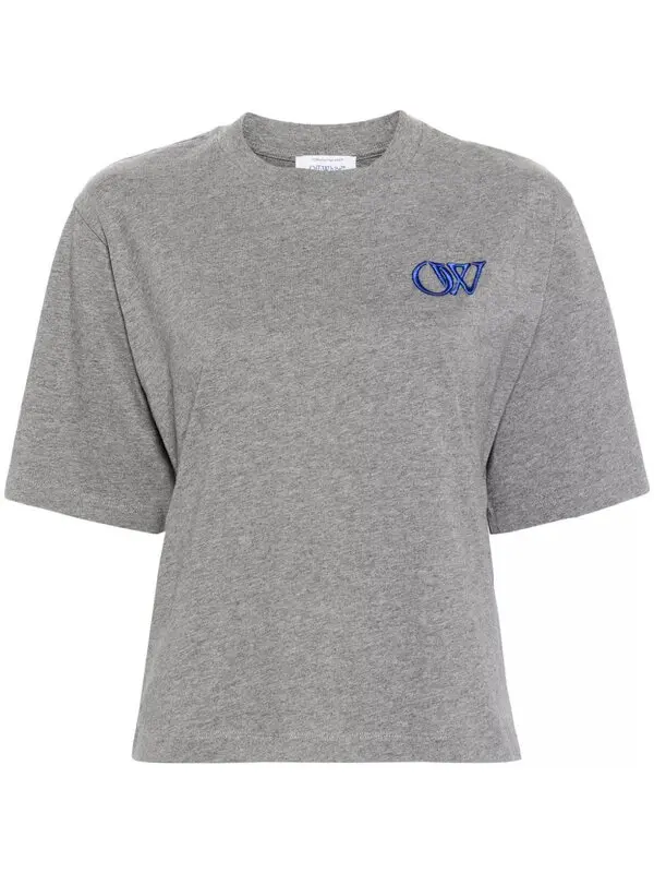 Off-White Logo-embroidered Cotton T-shirt - Grey