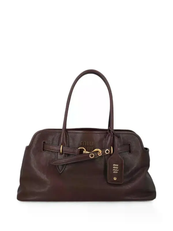 Miu Miu Aventure Logo-embossed Buckled Tote Bag - Brown