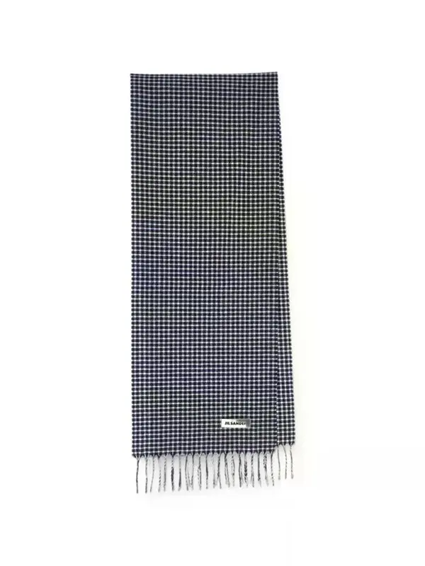 JIL SANDER Check Fringed Scarf - Blue
