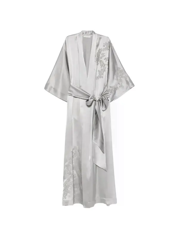 Carine Gilson Lace-trim Silk Robe - Grey