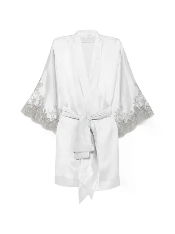 Carine Gilson Lace-trim Silk Dressing Gown - Grey
