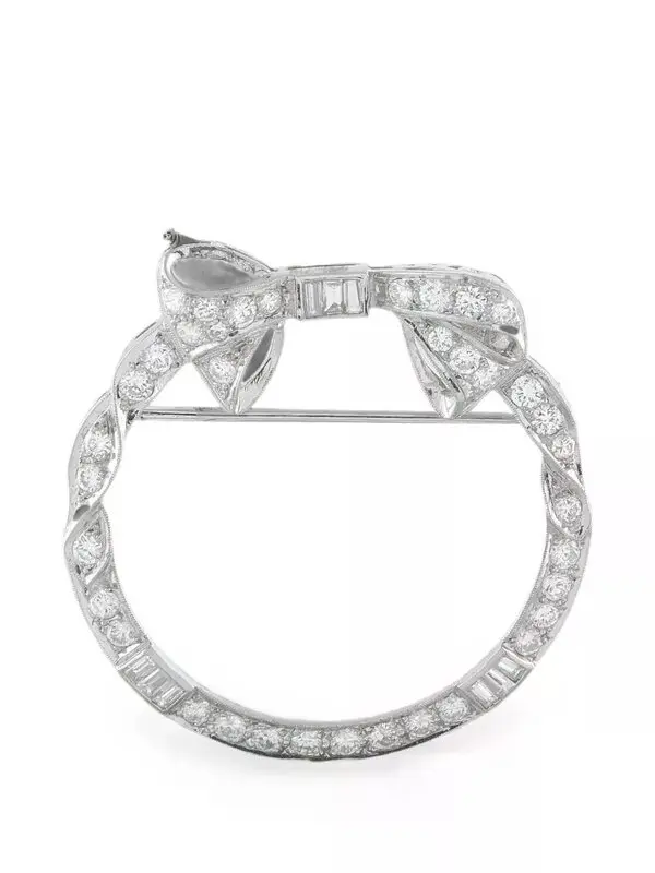 LB EXCLUSIVE Diamond Circular-shape Bow Brooch - Silver