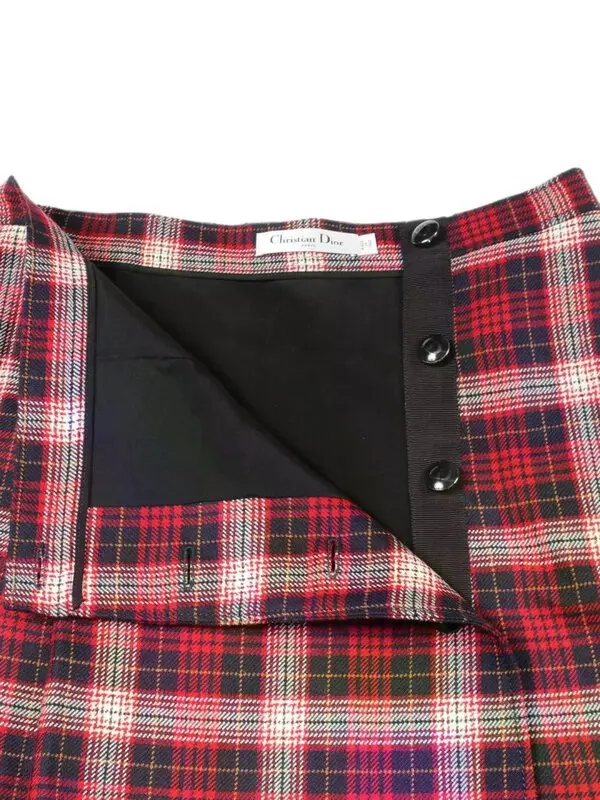 Dior Tartan Check Wrap Skirt With Cd Logo Buttons