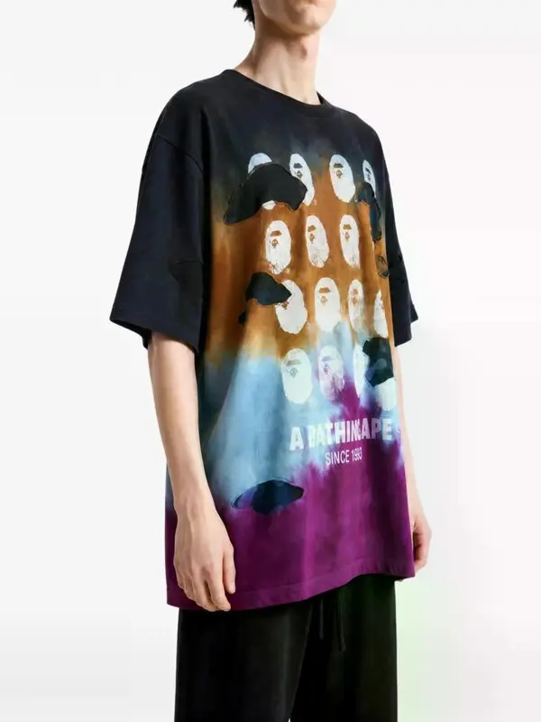 A BATHING APE Tie-dye Distressed T-shirt - Black