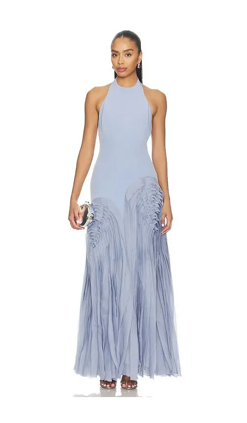 AMUR Elani Pleated Gown In . Also - Blue
