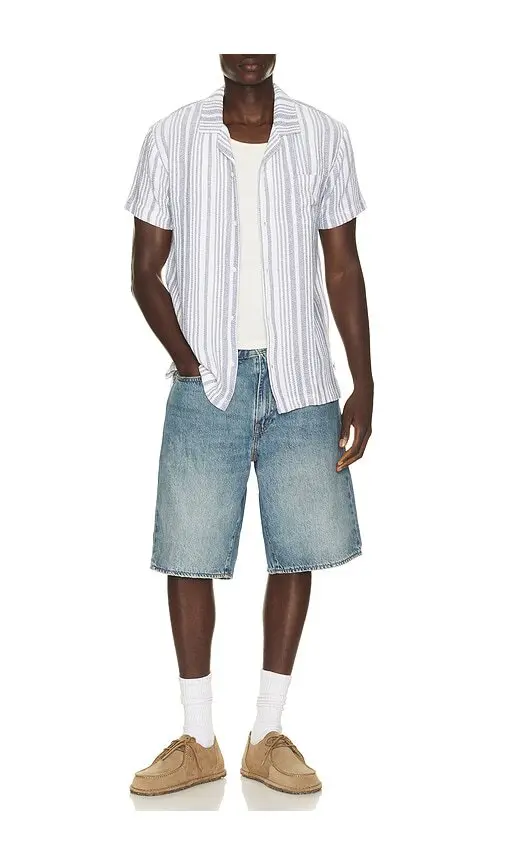 VINTAGE SUMMER Basket Weave Camp Shirt In . Also - Navy