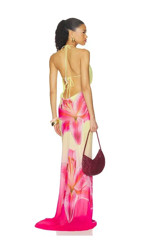 RUNAWAY THE LABEL Juliana Cowl High Slit Maxi Dress - Multi