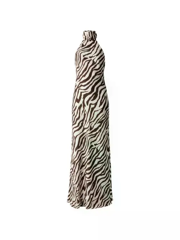 TOCCIN Alina Zebra-print Halterneck Dress - White