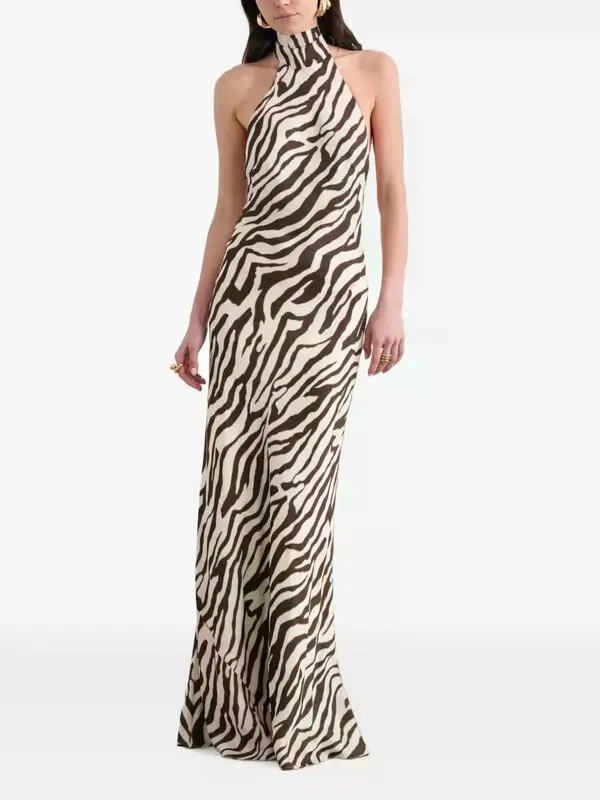 TOCCIN Alina Zebra Print Halterneck Maxi Dress