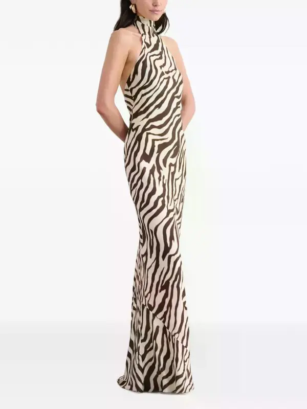 TOCCIN Alina Zebra Print Halterneck Maxi Dress