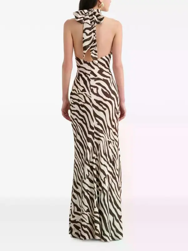 TOCCIN Alina Zebra Print Halterneck Maxi Dress