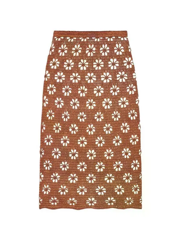 Calle Del Mar Floral Crochet Midi Skirt