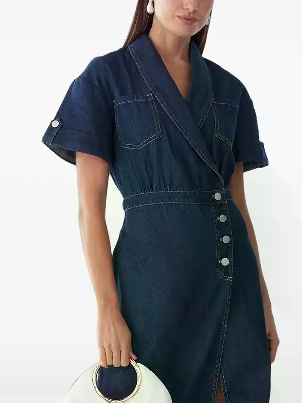 WILLA Wrap-front Denim Midi Dress