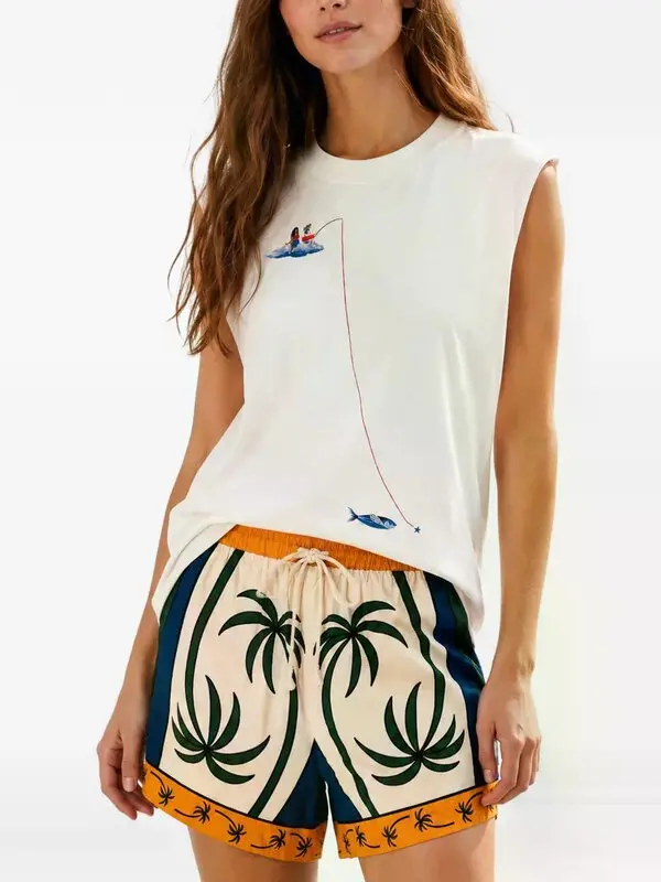 Farm Rio Tropical Palm Tree Print Drawstring Shorts - Neutrals