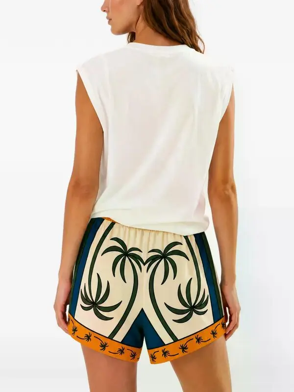 Farm Rio Tropical Palm Tree Print Drawstring Shorts - Neutrals