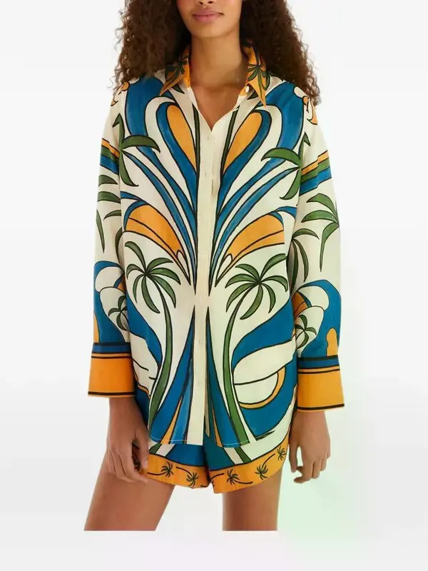 Farm Rio Tropical Graphic Drawstring Shorts - Neutrals