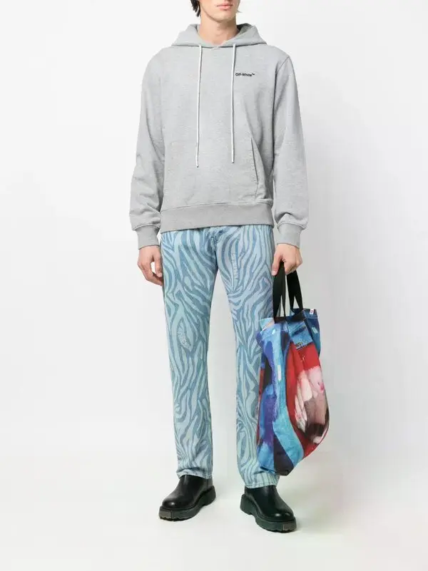 Off-White Logo-embroidered Organic Cotton Hoodie - Grey