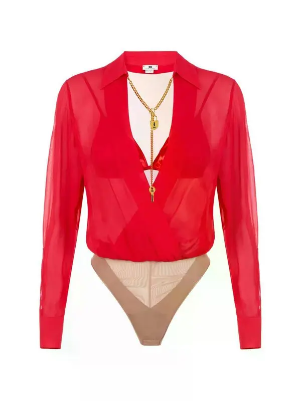 Elisabetta Franchi Bodysuit With Chain-link And Padlock Detail - Red