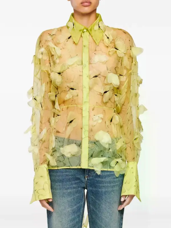 Blumarine Butterfly-appliqué Long-sleeve Shirt - Green