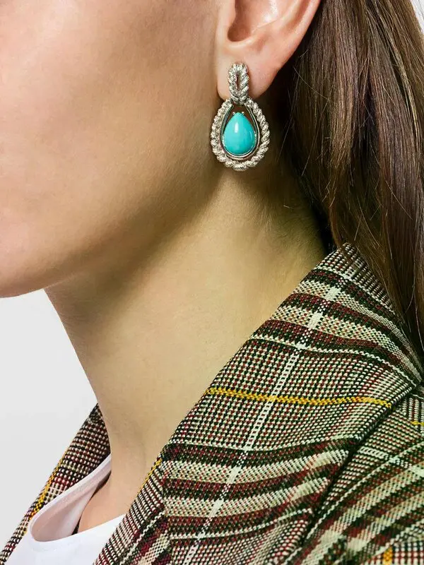 SUSAN CAPLAN 1970s Rope Motif Clip-on Earrings With Turquoise Stones